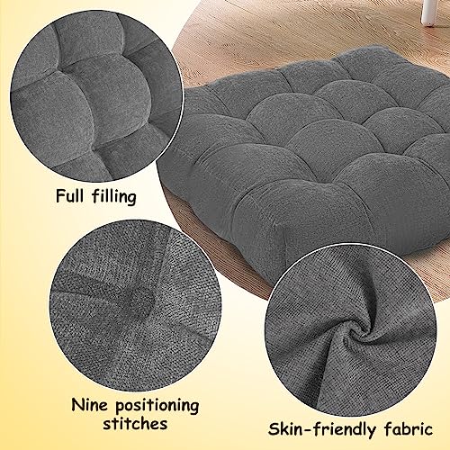 Millsilo Floor Pillow, Large Floor Cushions, Square Floor Cushion Seating for Adults Kids, Tufted Thick Meditation Cushion for Yoga Living Room Tatami Fireplace Outdoor Floor, 22x22x4 Inch, Gray