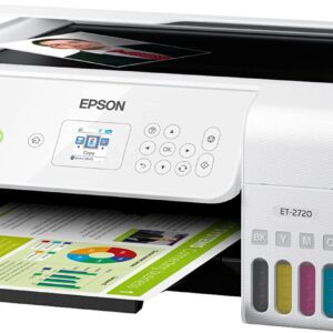 Epson EcoTank ET-2720 All-in-One Wireless Color Inkjet Supertank Printer for Office, White - Print Scan Copy - 5760 x 1440 dpi, Voice Activated, 10.5 ppm, 1.44" LCD, Borderless Print, Ethernet, WiFi