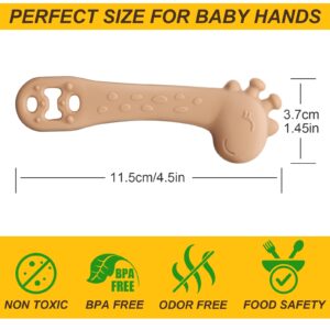 COZYPANDA Baby Spoons, Baby Led Weaning Spoons for Stage 1 + Stage 2, Toddler Spoons with Soft-Tip Soothness Gums, 2 Pcs Silicone Baby Spoon, Baby Spoons Self Feeding 6 Months (Brown & Beige)