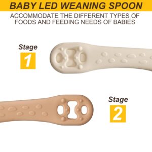 COZYPANDA Baby Spoons, Baby Led Weaning Spoons for Stage 1 + Stage 2, Toddler Spoons with Soft-Tip Soothness Gums, 2 Pcs Silicone Baby Spoon, Baby Spoons Self Feeding 6 Months (Brown & Beige)