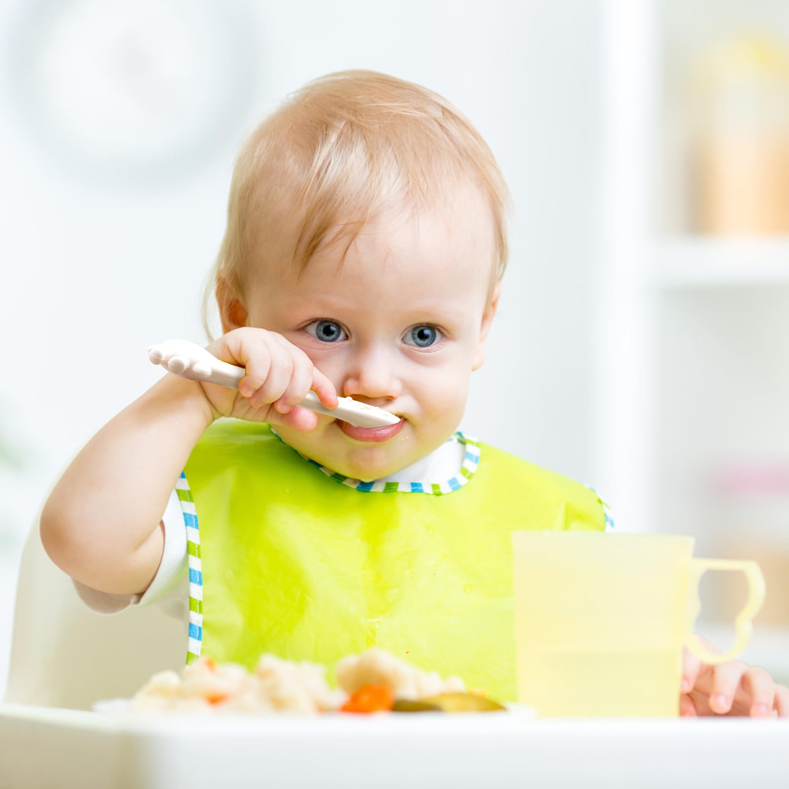 COZYPANDA Baby Spoons, Baby Led Weaning Spoons for Stage 1 + Stage 2, Toddler Spoons with Soft-Tip Soothness Gums, 2 Pcs Silicone Baby Spoon, Baby Spoons Self Feeding 6 Months (Brown & Beige)