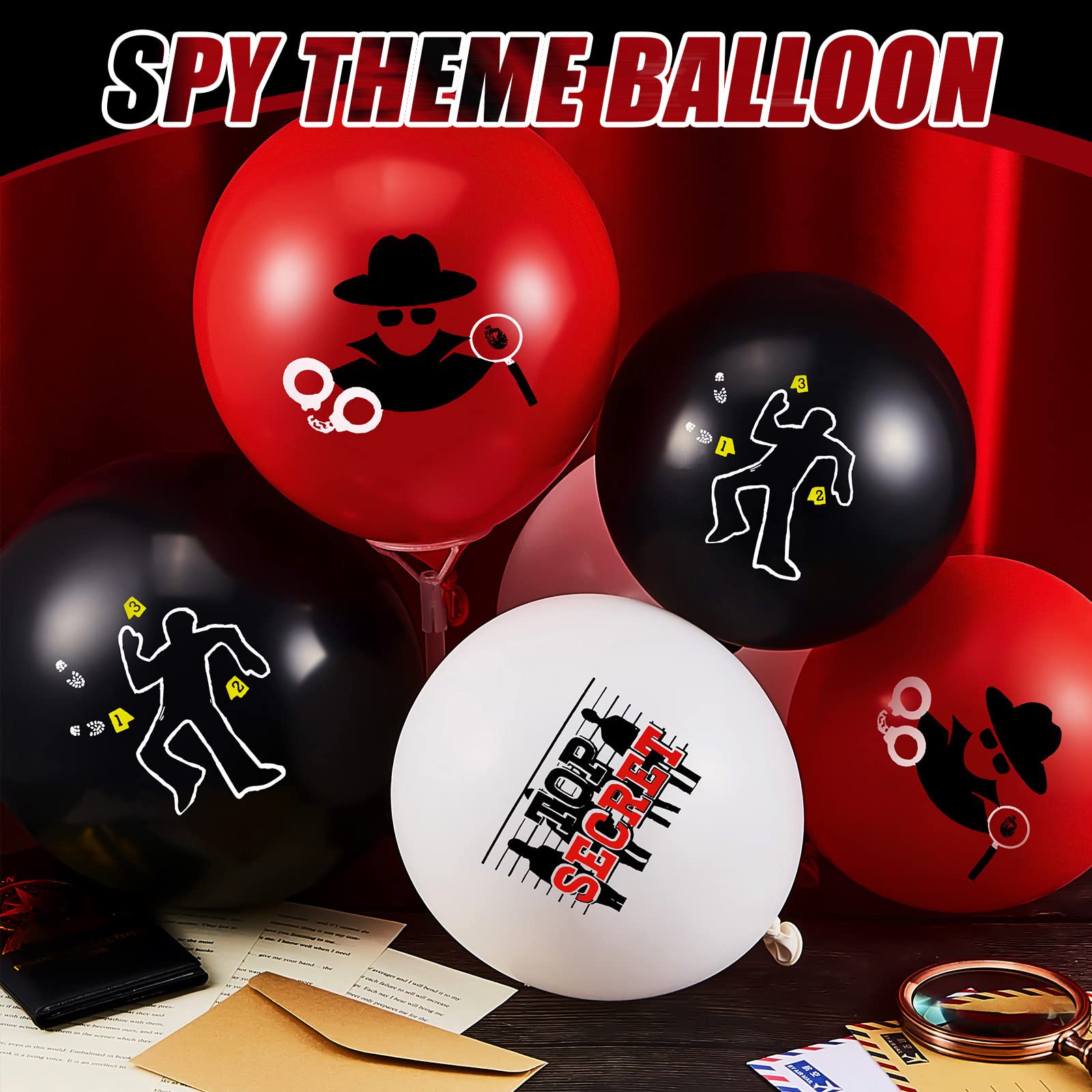 Liliful 60 Pcs Top Secret Spy Theme Balloon Detective Party Decoration Balloons Latex Red and Black Balloons Agent Spy Party Balloons for Themed Birthday Party Decorations Supplies