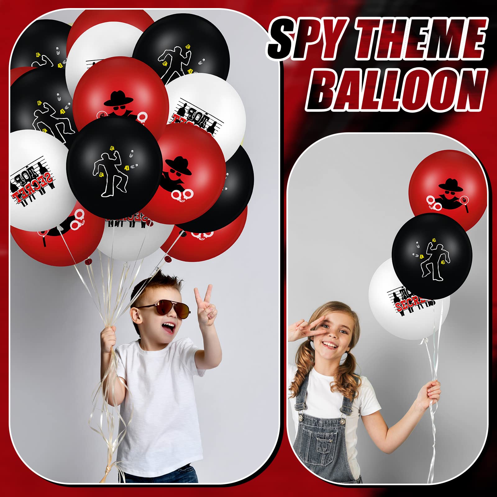 Liliful 60 Pcs Top Secret Spy Theme Balloon Detective Party Decoration Balloons Latex Red and Black Balloons Agent Spy Party Balloons for Themed Birthday Party Decorations Supplies