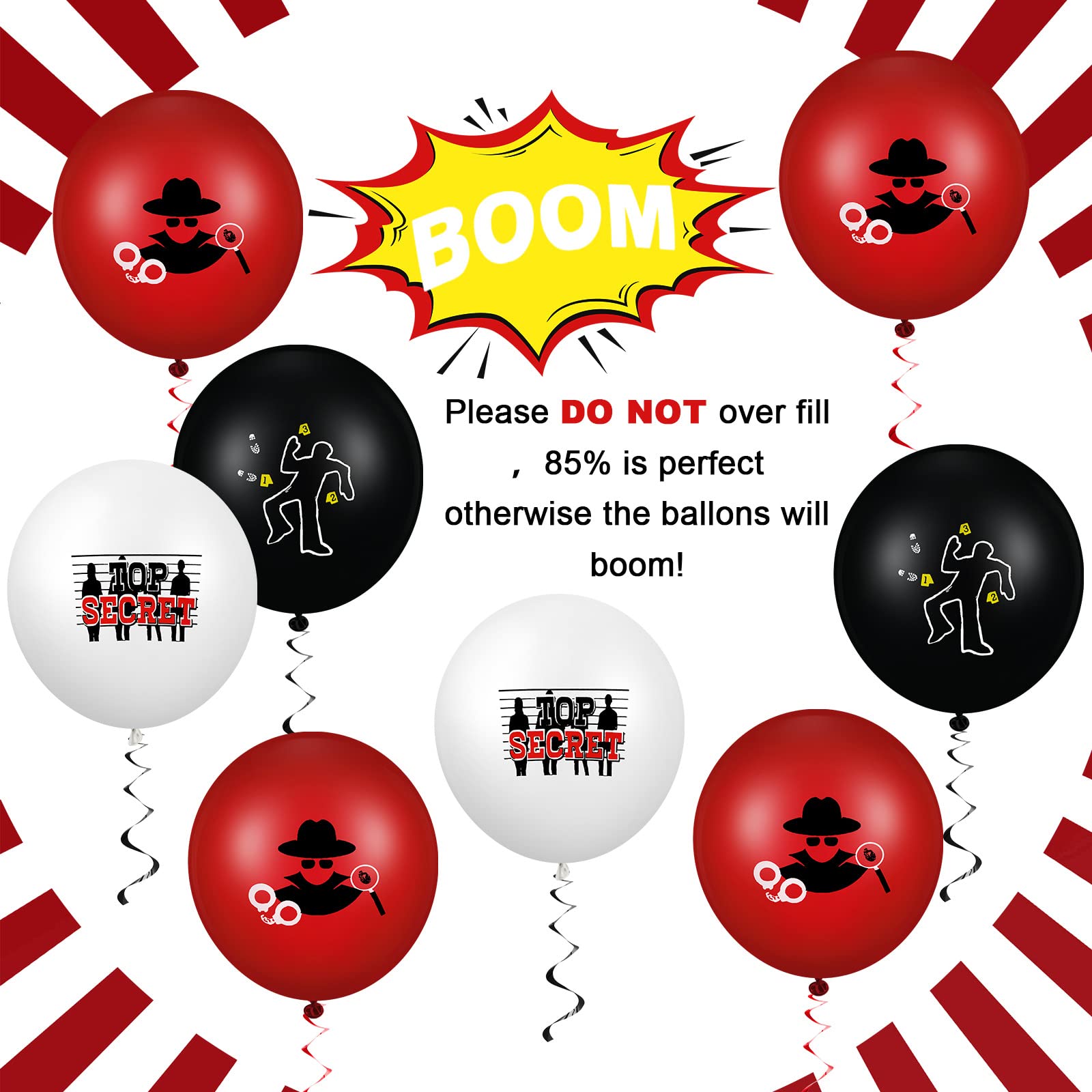 Liliful 60 Pcs Top Secret Spy Theme Balloon Detective Party Decoration Balloons Latex Red and Black Balloons Agent Spy Party Balloons for Themed Birthday Party Decorations Supplies