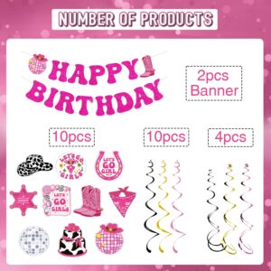 Disco Cowgirl Birthday Party Decorations- NOVBAUB 26PCS Pink Birthday Decoration Disco Cowgirl Preppy Y2k Hanging Swirls Party Streamers Bachelorette Party Decor Supplies for Women Girls