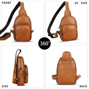 FEIGITOR Genuine Leather Sling Bag Retro Crossbody Sling Backpack Handmade Chest Shoulder Daypack Cycling Bag Purse Fanny Pack (Brown)