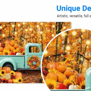 Funnytree 8 x 6 FT Autumn Forest Blue Truck Backdrop for Portrait Photography Picture Fall Harvest Pumpkin Farm Thanksgiving Day Baby Shower Friendsgiving Party Supplies Decoration Banner Background