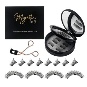 magnetic eyelashes without eyeliner, 3 pairs natural looking magnetic lashes without eyeliner, 3d effect reusable waterproof fake eyelashes with tweezers, easy to wear, no glue needed