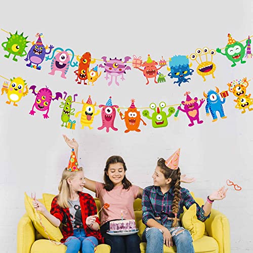 2pcs Little Monster Banner Decorations Monster Party Supplies Little Monster Theme Birthday Party Banner Monster Garland Decorations for Monster Themed Birthday Party Baby Shower Party Supplies