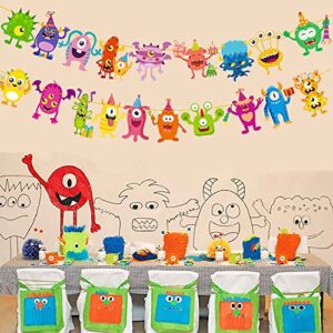 2pcs Little Monster Banner Decorations Monster Party Supplies Little Monster Theme Birthday Party Banner Monster Garland Decorations for Monster Themed Birthday Party Baby Shower Party Supplies