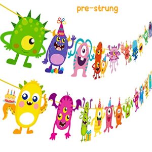 2pcs Little Monster Banner Decorations Monster Party Supplies Little Monster Theme Birthday Party Banner Monster Garland Decorations for Monster Themed Birthday Party Baby Shower Party Supplies