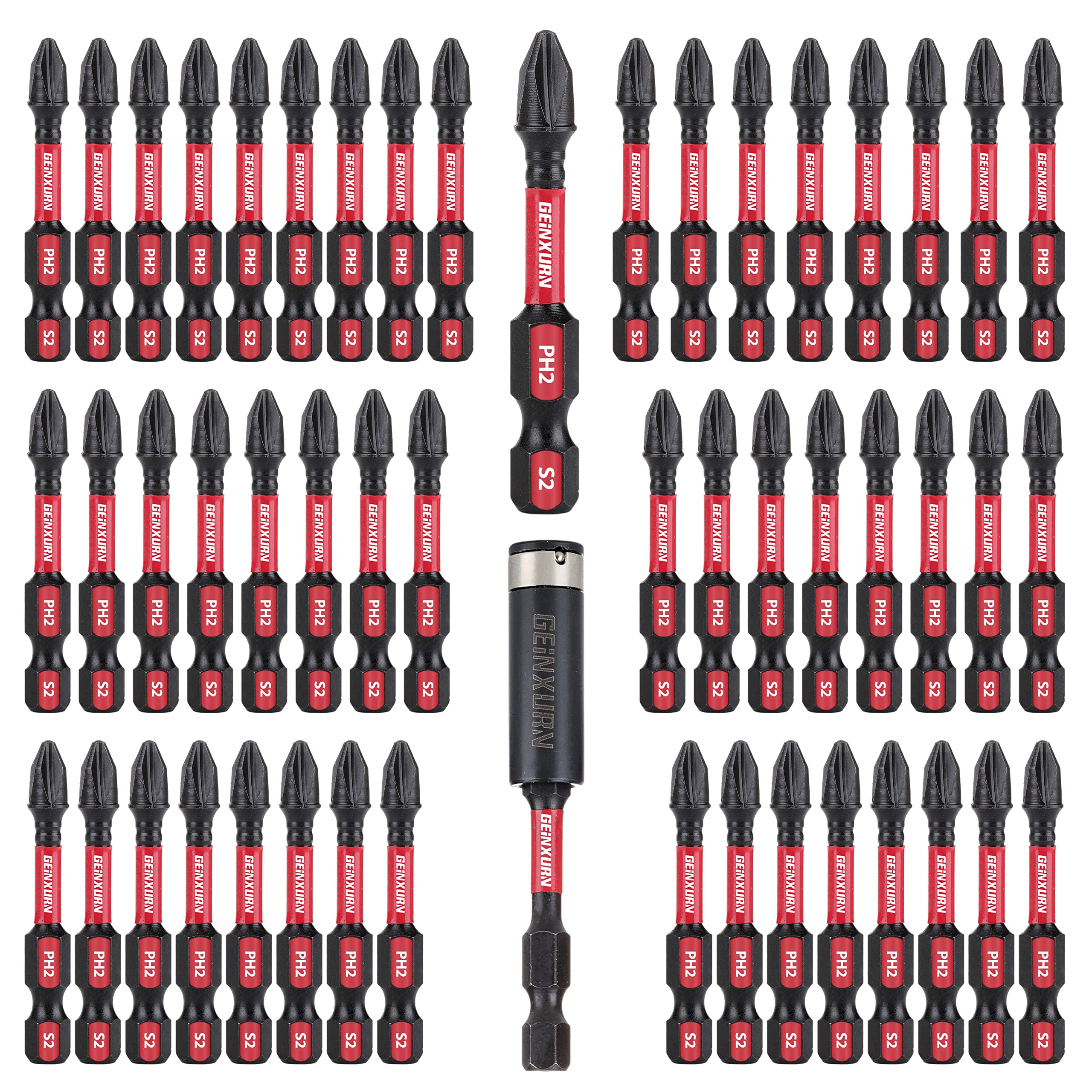 Geinxurn Impact Tough #2 Phillips 2 in. Insert Driver Bits,50Pack PH2 Screwdriver Bits Set with 1Pcs Impact Bit Holder,Bulk