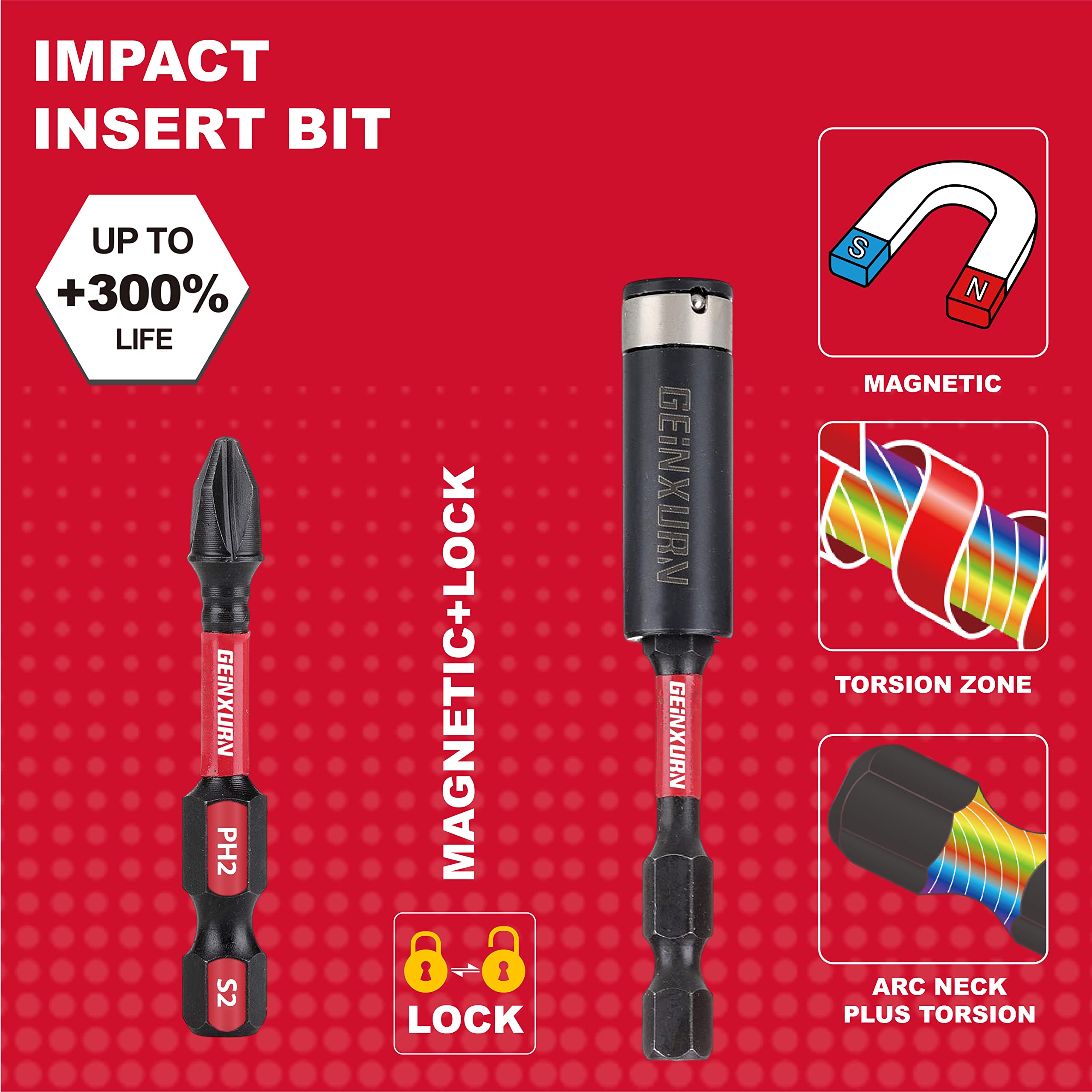 Geinxurn Impact Tough #2 Phillips 2 in. Insert Driver Bits,50Pack PH2 Screwdriver Bits Set with 1Pcs Impact Bit Holder,Bulk