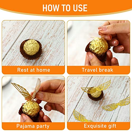 50 Pcs Golden Snitch Wings with Glue Circles Glitter Wizard Party Chocolate Decoration Golden Wings Chocolate Decor Hollowed Party Supplies for Birthday Wizard Theme Party Supplies