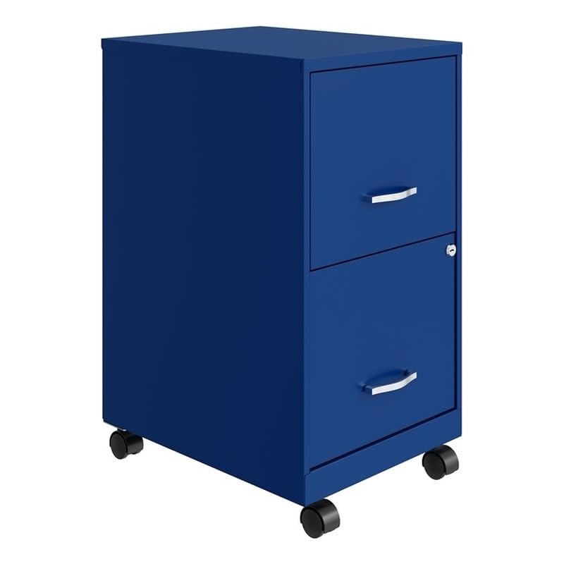 Pemberly Row 18" 2-Drawer Metal Mobile Smart Vertical File Cabinet in Blue