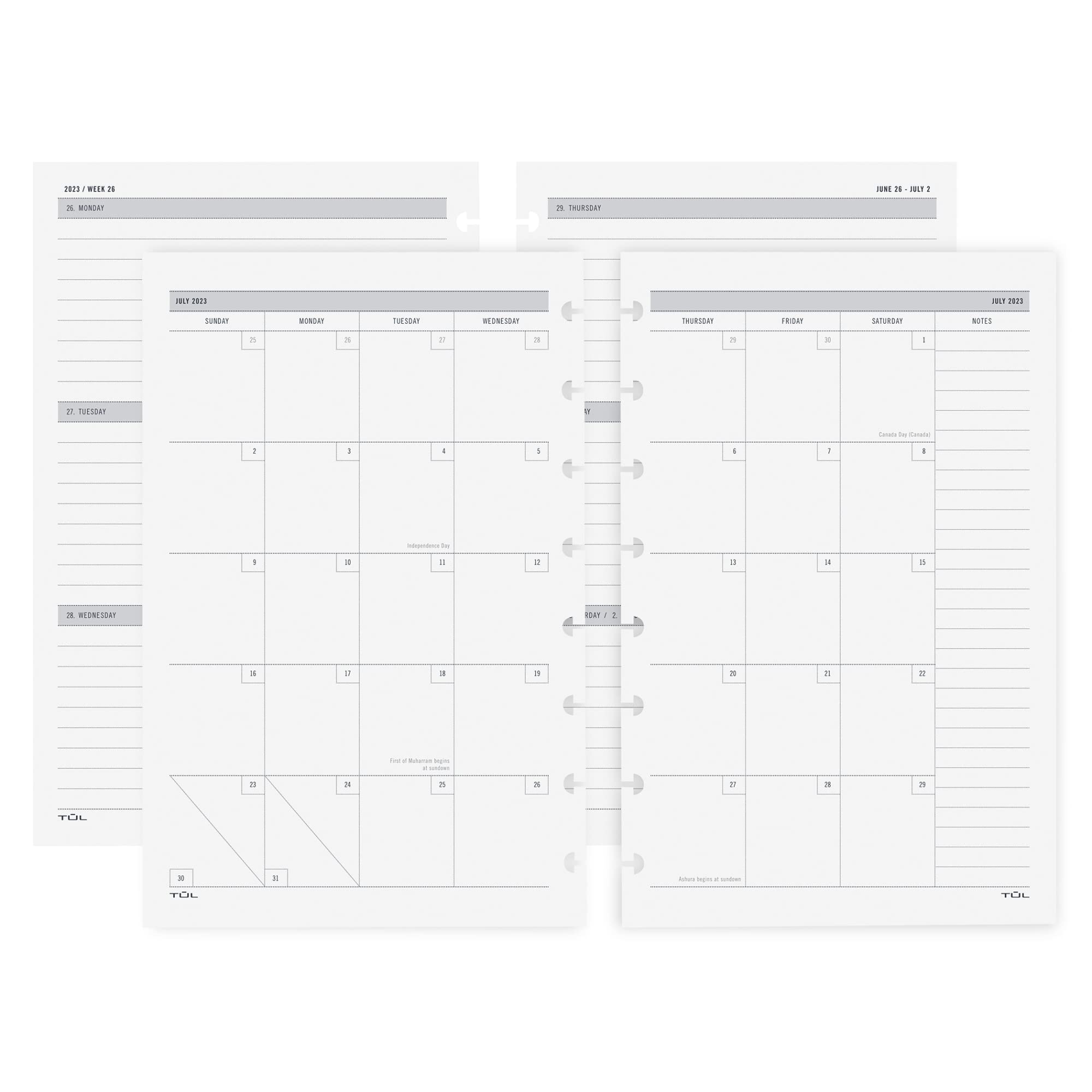 2023-2024 TUL® Discbound Academic Weekly/Monthly Refill Planner Pages, Junior Size, July 2023 to June 2024