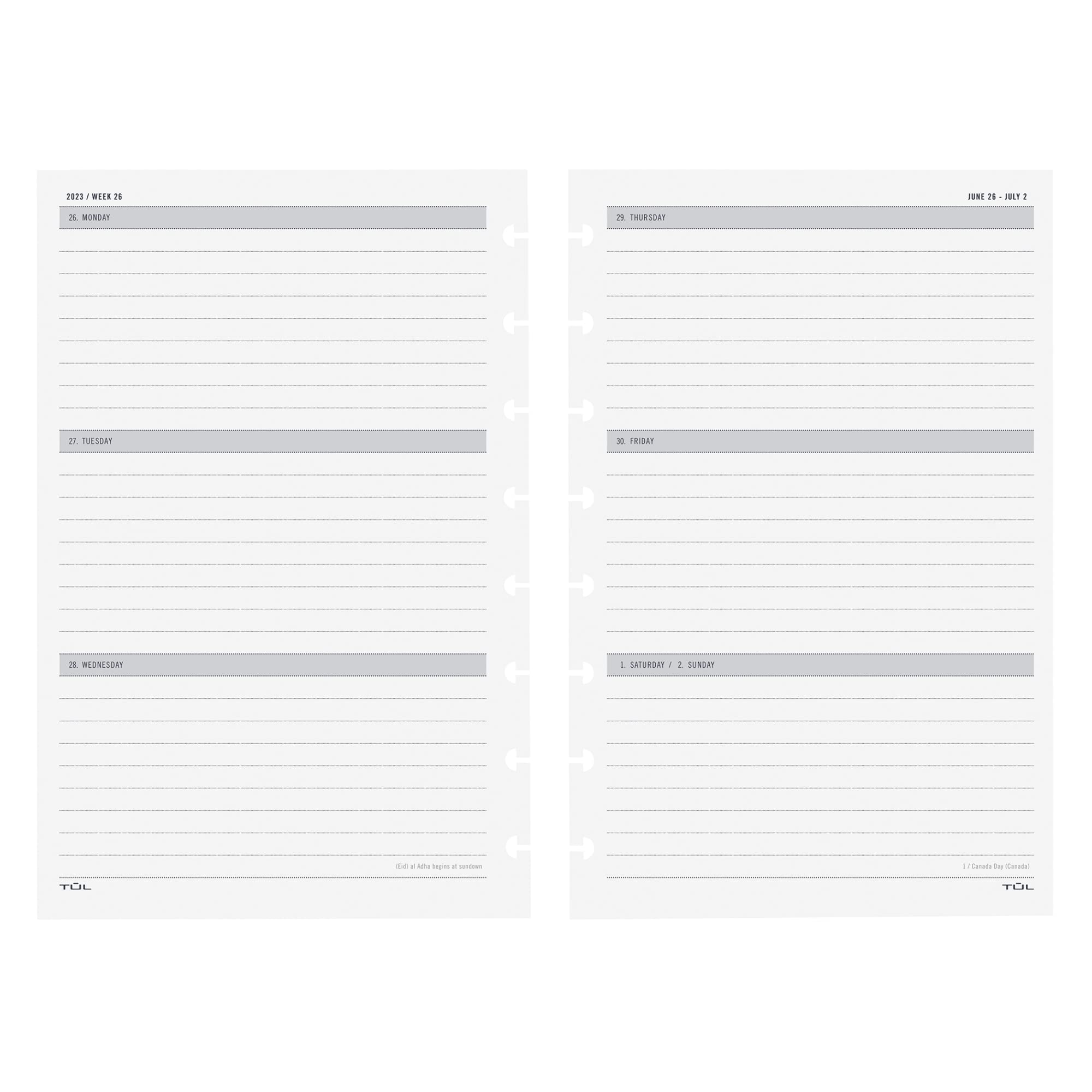 2023-2024 TUL® Discbound Academic Weekly/Monthly Refill Planner Pages, Junior Size, July 2023 to June 2024