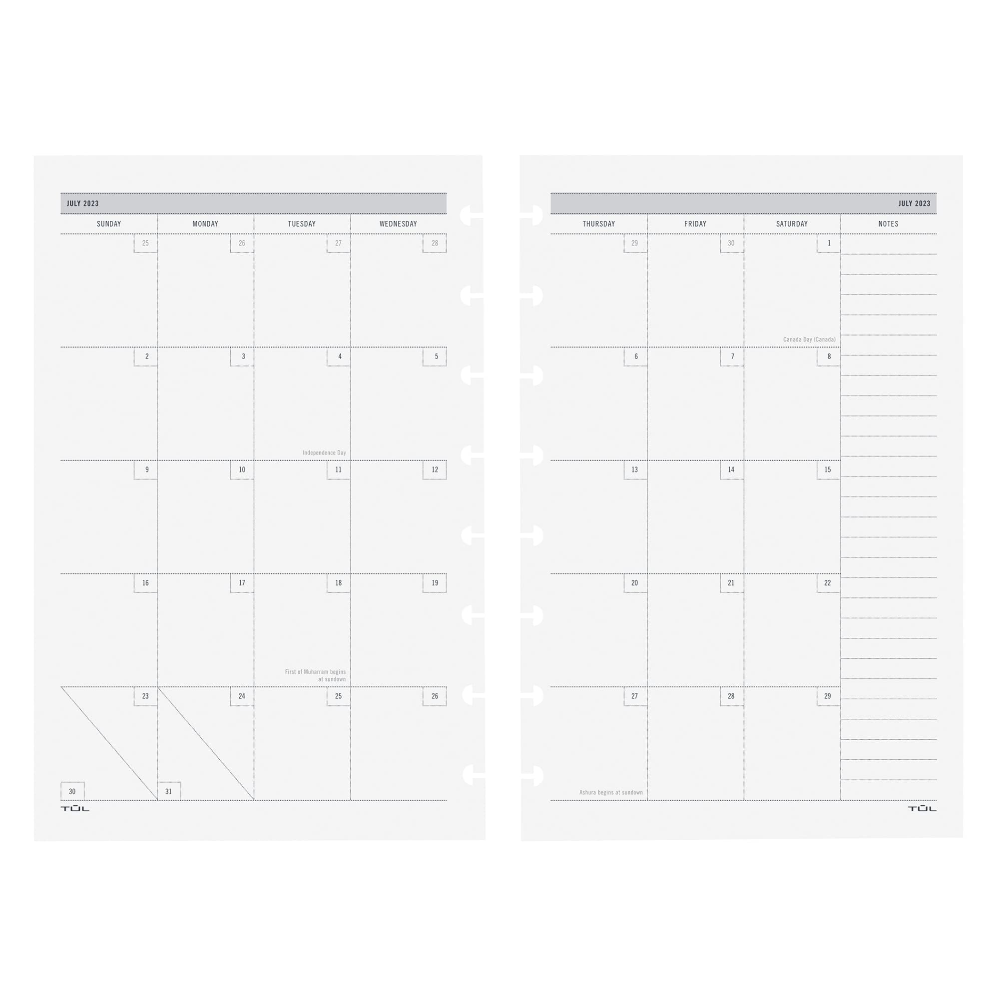 2023-2024 TUL® Discbound Academic Weekly/Monthly Refill Planner Pages, Junior Size, July 2023 to June 2024