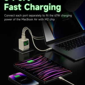 SHARGE USB C Charger, Retro 67 Power Display 3-Port Fast GaN Charger with Digital Rain, 67W Foldable Wall Charger for Phone 14/Pro Max/13, iPad, MacBook, Galaxy, Google Pixel Gifts Idea