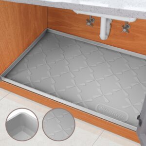 sikadeer under sink mat for bathroom waterproof, 22" x 19" silicone under sink liner bathroom cabinet shelf protector kitchen organizer, fit 24inch standard cabinet mat under sink organizer drip tray