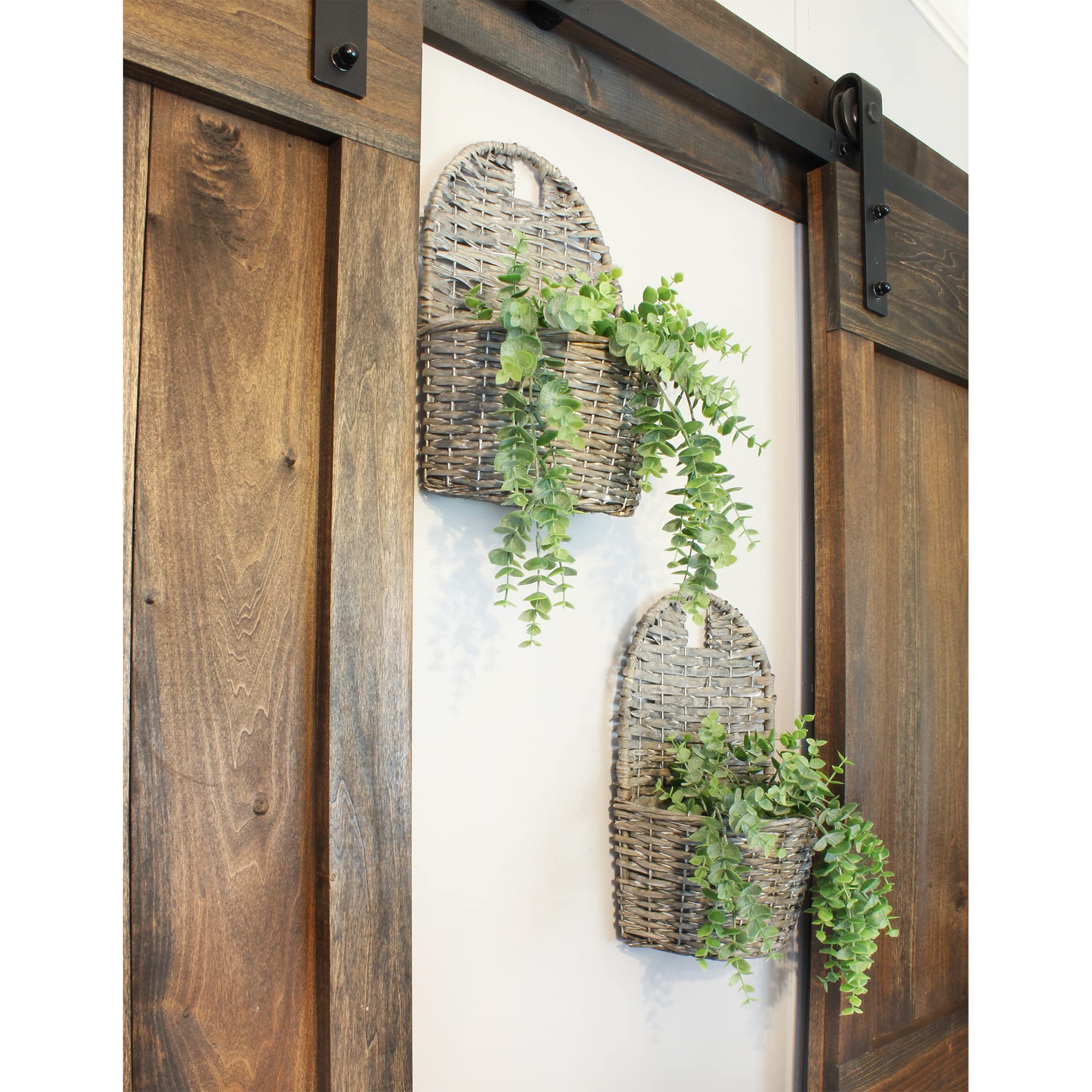 AuldHome Wall Pocket Baskets (2-Pack, Gray Washed); Hanging Flower Door Baskets