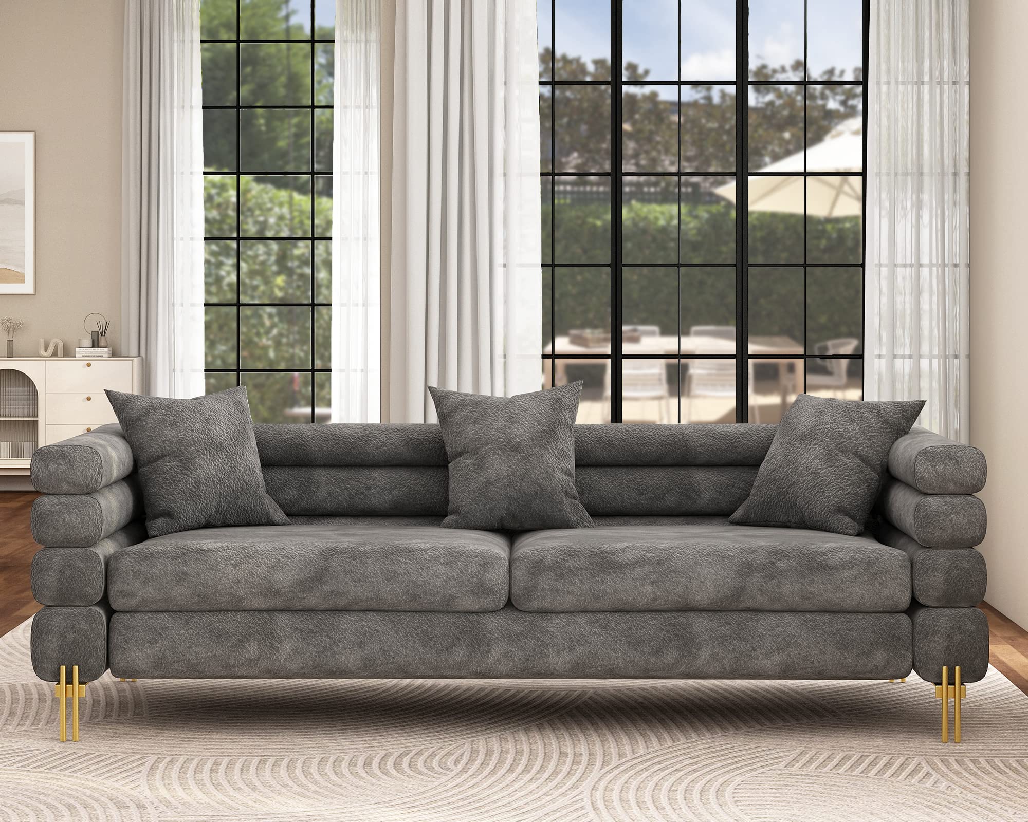 AMERLIFE Loveseat Sofa, 2 Seater Couch- Deep Seat Sofa Couch, Comfy Sofa for Living Room- Grey Couch