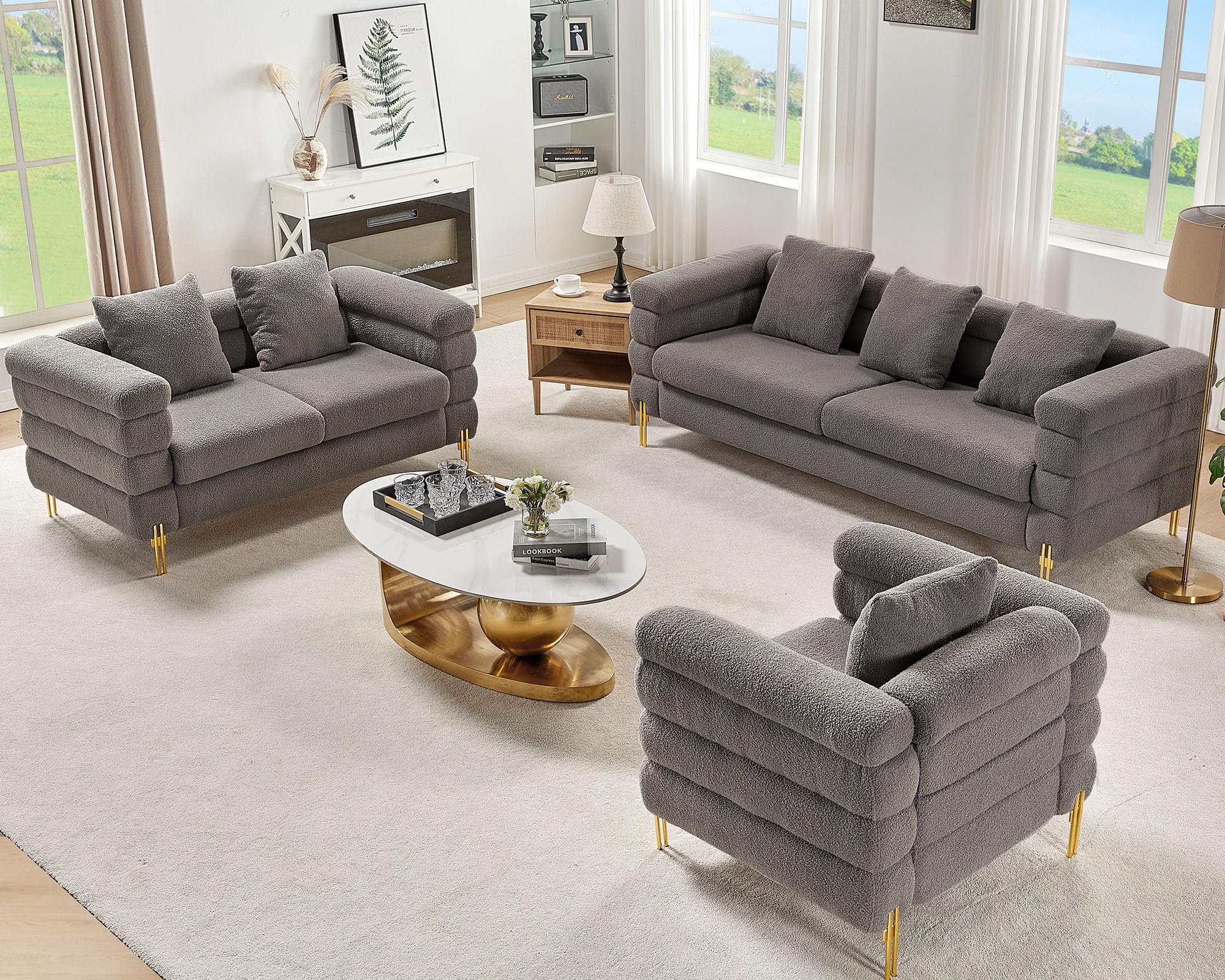 AMERLIFE Loveseat Sofa, 2 Seater Couch- Deep Seat Sofa Couch, Comfy Sofa for Living Room- Grey Couch