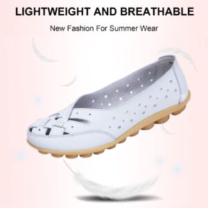 FETNHU Owlkay New Casual Women Shoes, Slip on Walking Shoes for Women,Women's Leather Low Top Flat Soybean Shoes (Dark-Blue,8.5)