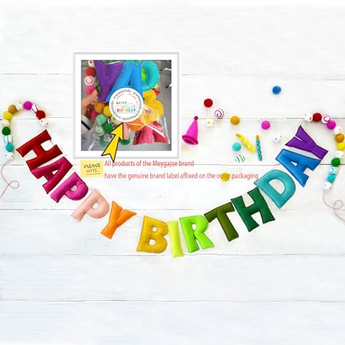 Meygajoe Pre-Strung Happy Birthday Banner - Felt Ball Garland - HAPPY BIRTHDAY Garland, Rainbow Birthday Decorations, Personalized Happy Birthday Sign for Birthday Decor, Party Decor, Photo Prop