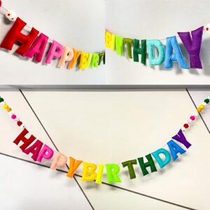 Meygajoe Pre-Strung Happy Birthday Banner - Felt Ball Garland - HAPPY BIRTHDAY Garland, Rainbow Birthday Decorations, Personalized Happy Birthday Sign for Birthday Decor, Party Decor, Photo Prop