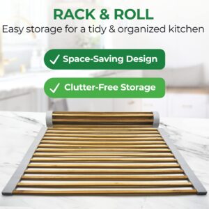 AIRNEX Bamboo Sink Drying Rack, Roll Up Dish Drying Rack Over The Sink Kitchen, Wooden Over The Sink Drying Rack for Kitchen Sink, Roll Out Sink Drainers, Kitchen Sink Accessories (17 x 12 in)