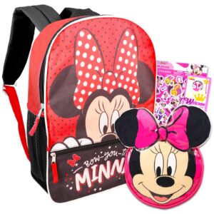 minnie mouse backpack and lunch box set - bundle with 16" minnie backpack, minnie lunch bag, stickers, more | minnie mouse backpack for school