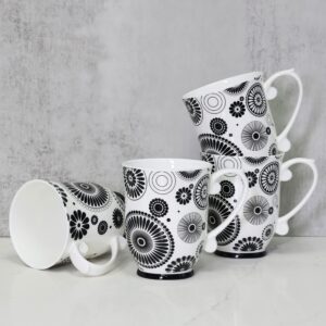 QOUTIQUE Bone China Coffee Mugs - 20 Ounce - Set of 4, Cups for Latte, Hot Tea, Cappuccino, Mocha, Cocoa, Mug Set, Large Coffee Mug, White