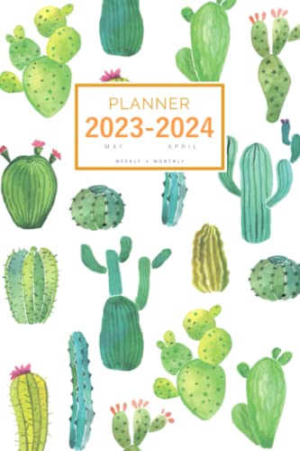 Planner 2023-2024: 6x9 Weekly and Monthly Organizer from May 2023 to April 2024 | Cactus Flower Bird Design White