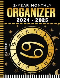 2-year monthly organizer 2024-2025: 8.5x11 large dated monthly schedule with 100 blank college-ruled paper combo / 24-month life organizing gift / cancer - zodiac horoscope sign art cover