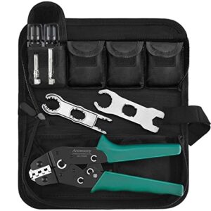 solar pv panel crimping tool kit for awg14-10 (2.5/4/6mm²); includes a pair of solar spanners and 4pcs solar connectors; portable hand tool kit for solar installation