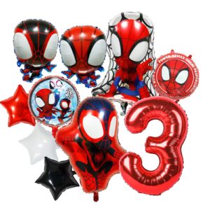 superhero spider ballon boys balloons bouquet birthday decoration baby shower 8 pcs party supplies ribbons included (spidey and his amazing friends 3)