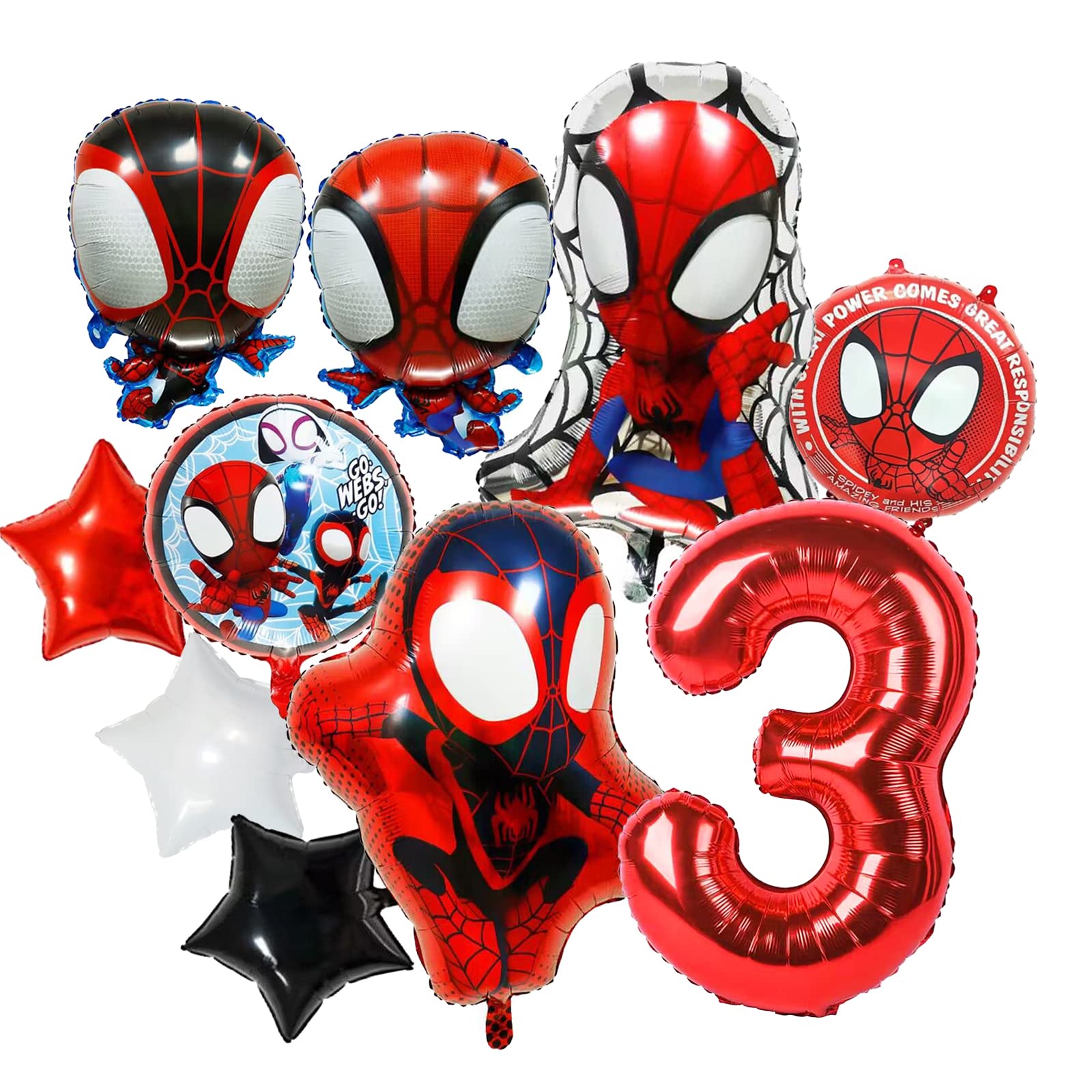 Superhero Spider Ballon Boys Balloons Bouquet Birthday Decoration Baby Shower 8 pcs Party Supplies Ribbons included (spidey and his amazing friends 3)