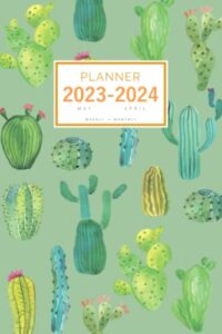 planner 2023-2024: 6x9 weekly and monthly organizer from may 2023 to april 2024 | cactus flower bird design green