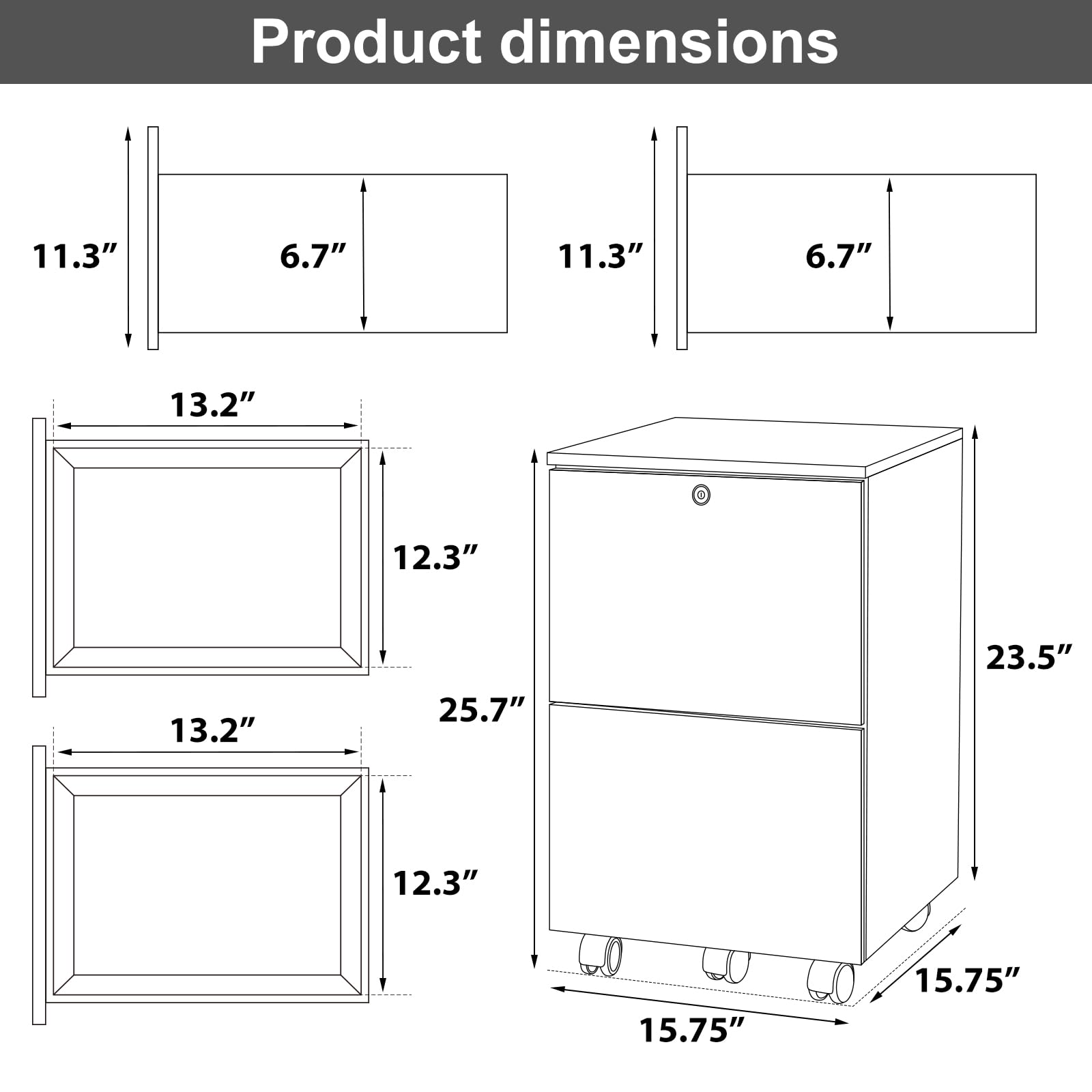 TOPSKY 2 Drawers Wood Mobile File Cabinet for Letter Size Files Fully Assembled Except Casters (Rustic Brown)