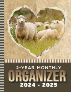 2-year monthly organizer 2024-2025: 8.5x11 large dated monthly schedule with 100 blank college-ruled paper combo / 24-month life organizing gift / sheep heart - farm animal art cover