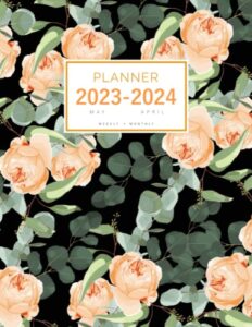 planner 2023-2024: 8.5 x 11 weekly and monthly organizer from may 2023 to april 2024 | eucalyptus branch rose flower design black