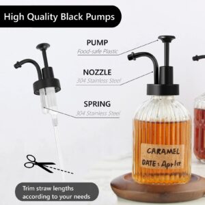 Shining Craft Syrup Pump Dispenser Coffee Syrup Dispenser with Labels, Syrup Bottles 3 Pack 11.8 oz / 350ml, Glass Coffee Pump Dispenser for Coffee Bar, SC058 (Black 3 Pack)