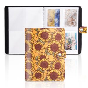 hennaja 128 pockets photo album,leather card book holder,small mini capacity photo book cover for fujifilm instax mini, polaroid & instant cameras(1-sunflower)