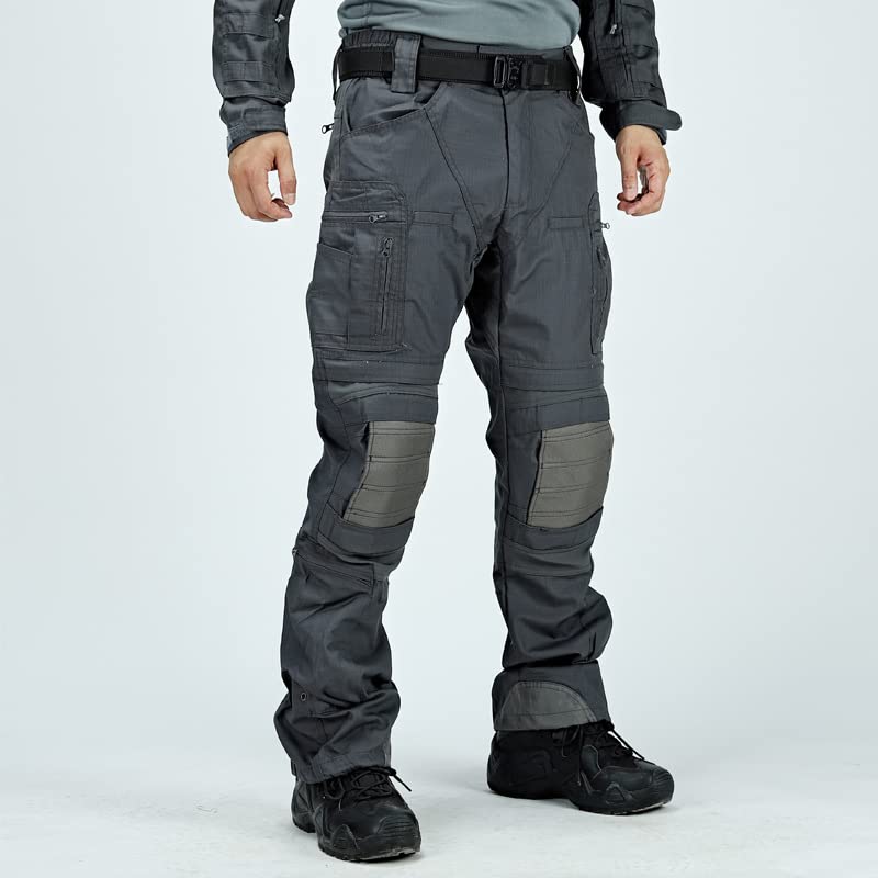 Tactical Pants Mens Wear Resistant Waterproof Military Combat Jogging Pants Men Multi Pocket Camo Cargo Trousers Gray M