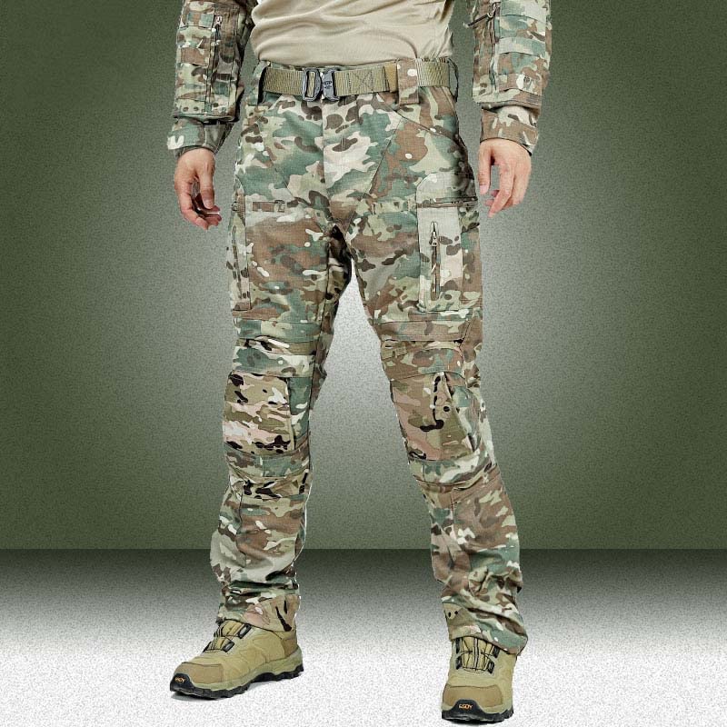 Tactical Pants Mens Wear Resistant Waterproof Military Combat Jogging Pants Men Multi Pocket Camo Cargo Trousers Gray M