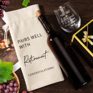 YUEYUQIU Retirement Gifts for Women Men, Retirement Gifts for Her Him Friends Colleague Teachers Boss Retirement Wine Bag Glass, Pairs Well with Retirement