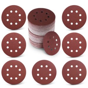 ptalniy sanding disc, 100 packs 5 inch 8 hole sanding discs hook and loop sandpaper, premium aluminum oxide orbital sander pads 40 60 80 120 180 220 320 400 grits sandpaper for random orbital sanders