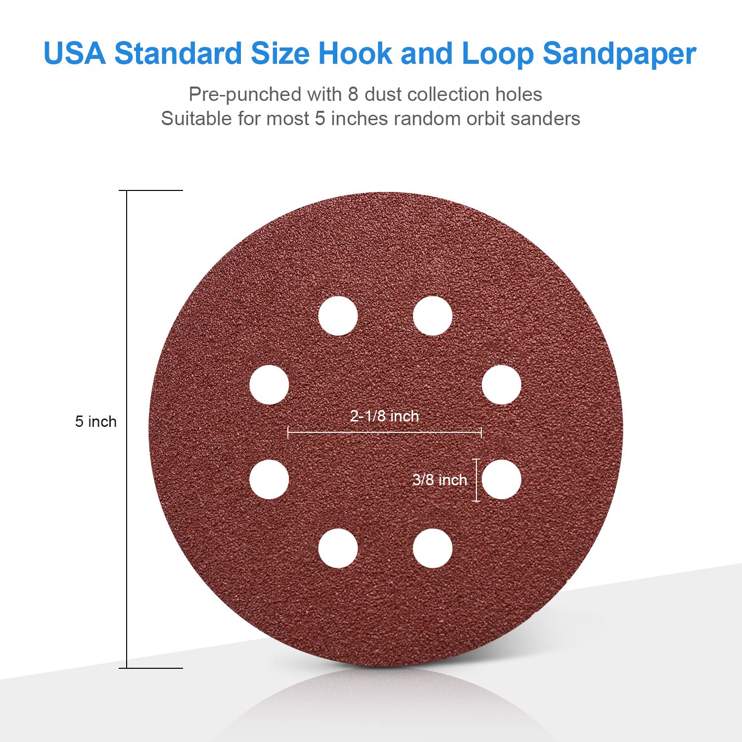 Ptalniy Sanding Disc, 100 Packs 5 Inch 8 Hole Sanding Discs Hook and Loop Sandpaper, Premium Aluminum Oxide Orbital Sander Pads 40 60 80 120 180 220 320 400 Grits Sandpaper for Random Orbital Sanders