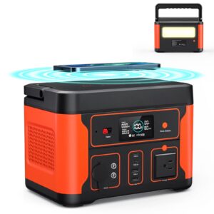 portable power station 600w(peak 1200w), tiexei solar generator backup 550wh lifepo4 battery pack with 110v ac outlet, pure sine wave powerhouse with led light for rv camping fishing home emergency